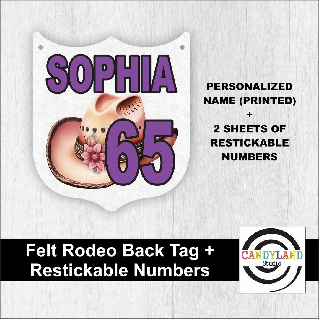 Custom Printed 8x7 Stiff Felt Rodeo Back Tag 2 Sets of Restickable ...