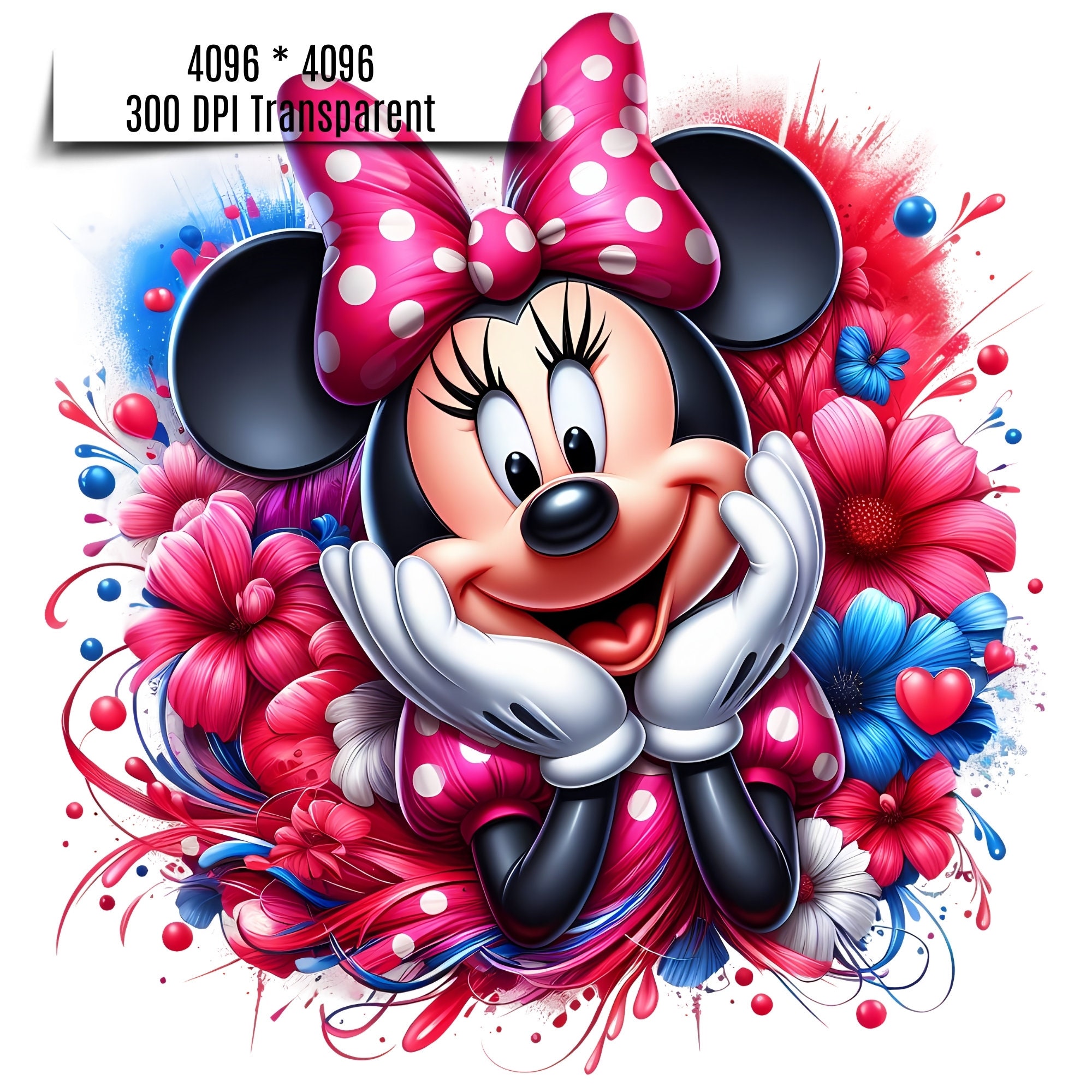 5 Minnie Mouse Splash and Watercolor Png Sublimation Cartoon Characters ...