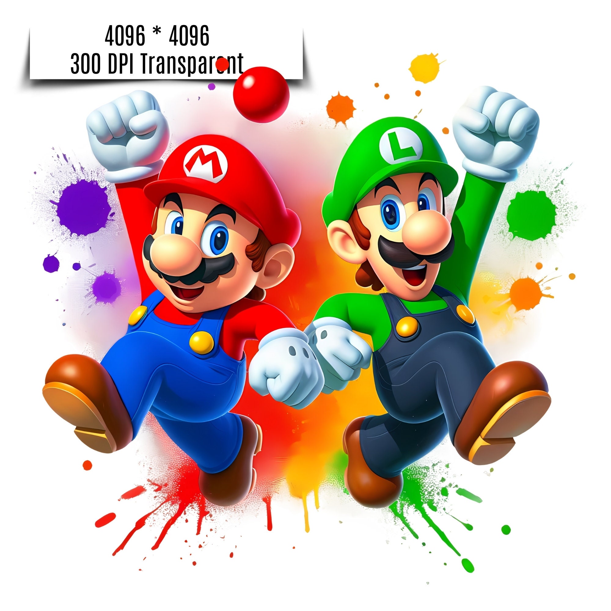 5 Super Mario Splash and Watercolor Png Sublimation | Videogame Mario ...