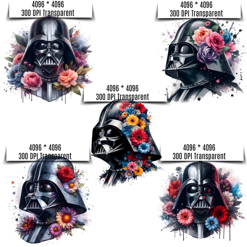 Floral Darth Vader Watercolor PNG | Star Wars Design (digital Download ...