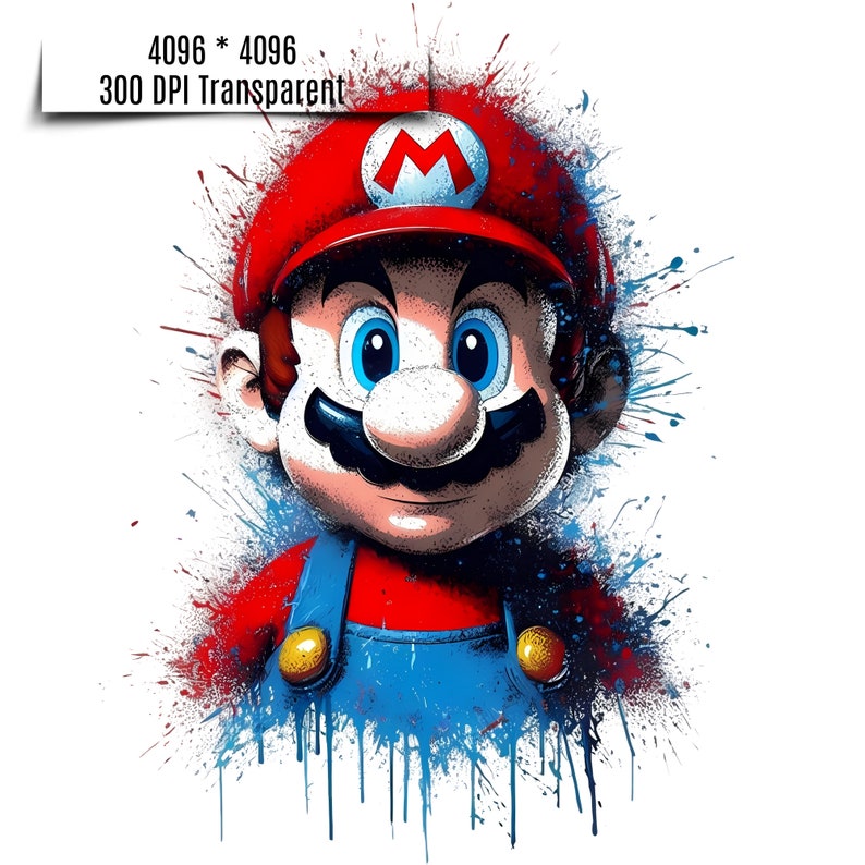 Super Mario Watercolor Splash PNG | T-shirt Design (digital Download ...