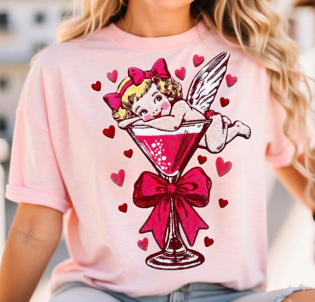Retro Chenille Patch Cupid Martini Png, Coquette Bow Cupid Png ...