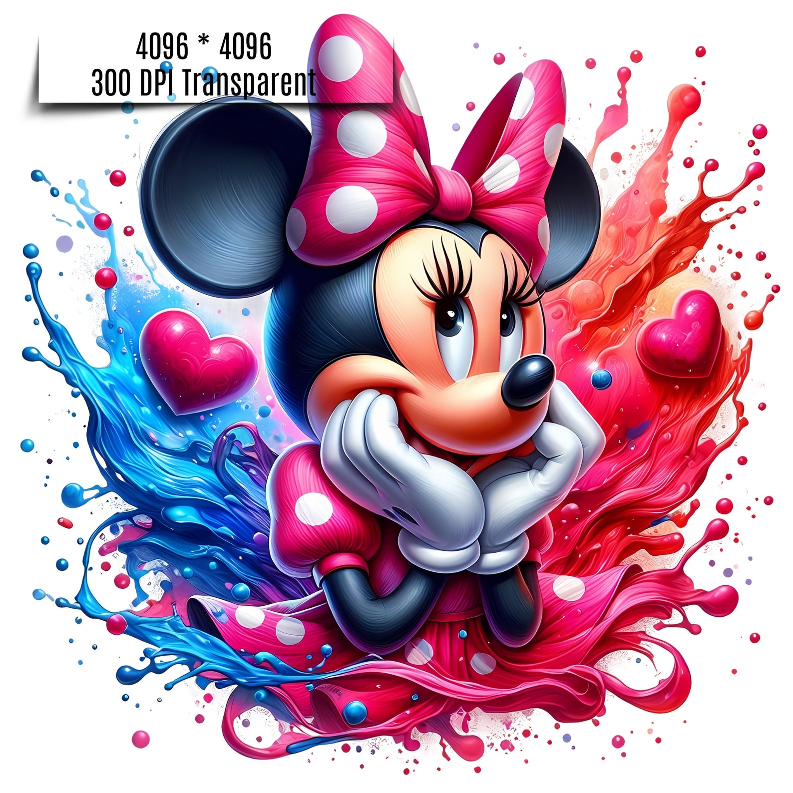 5 Minnie Mouse Splash and Watercolor Png Sublimation | Cartoon ...