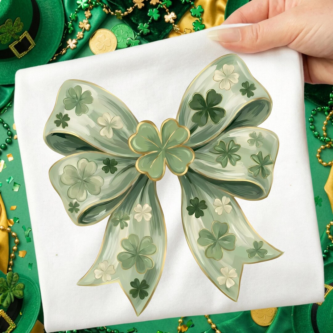 Green Shamrock Coquette Bow Png, Lucky Clover Bow Png, Retro Irish ...