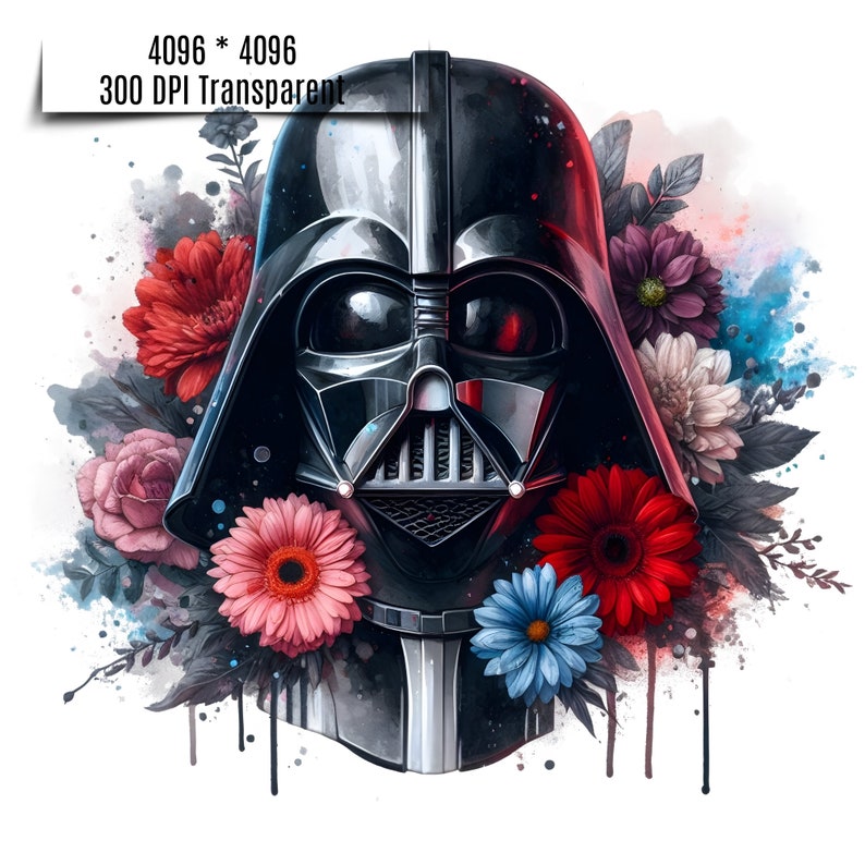 Floral Darth Vader Watercolor PNG | Star Wars Design (digital Download ...