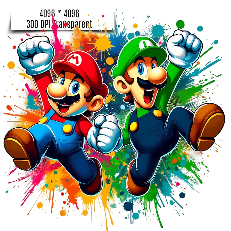 5 Super Mario Splash and Watercolor Png Sublimation | Videogame Mario ...