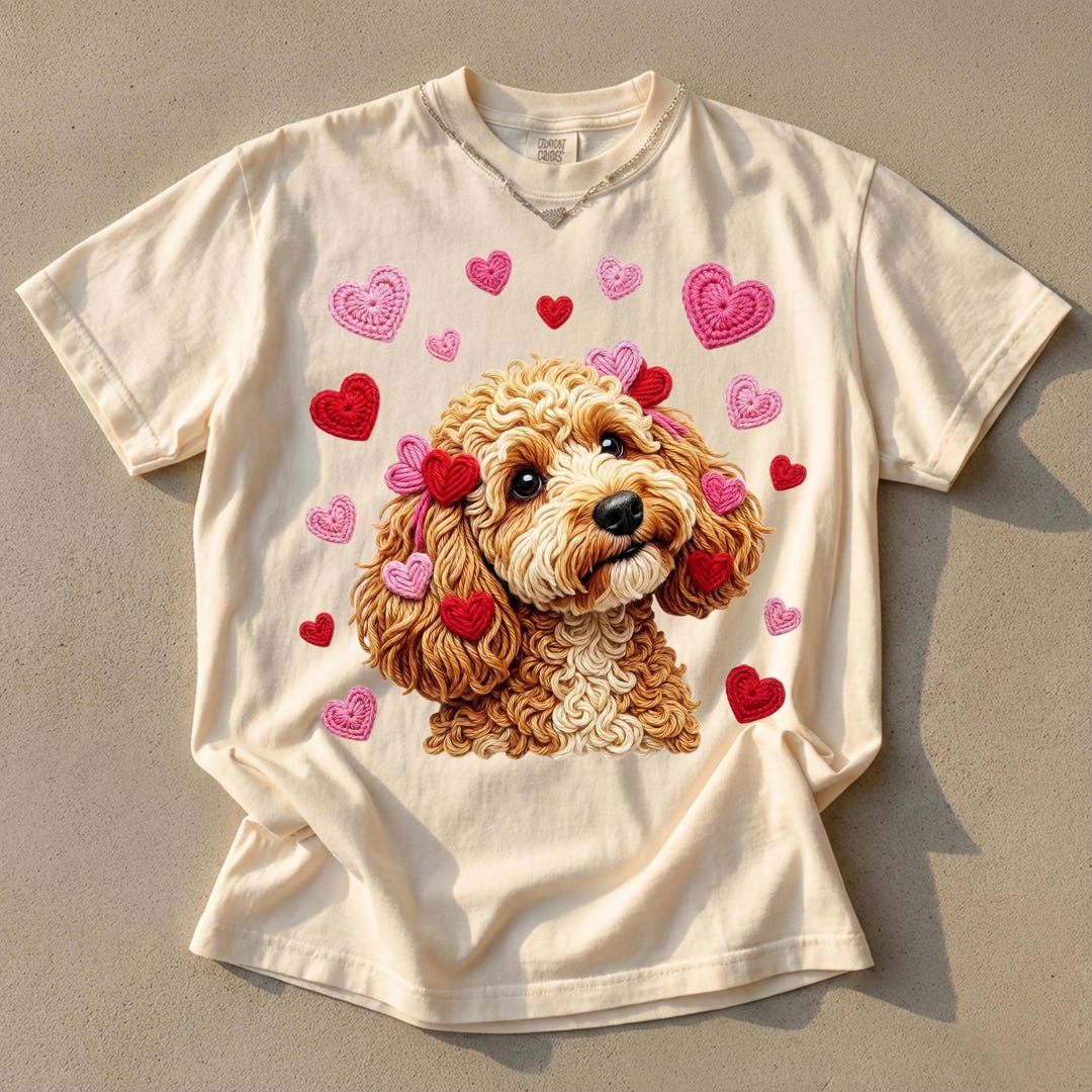 Faux Yarn Goldendoodle Valentine Png, Coquette Dog Heart Png, Pink Love ...
