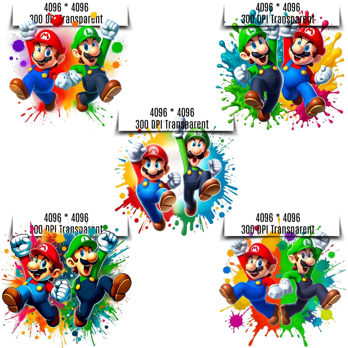 5 Super Mario Splash and Watercolor Png Sublimation Videogame Mario Png ...