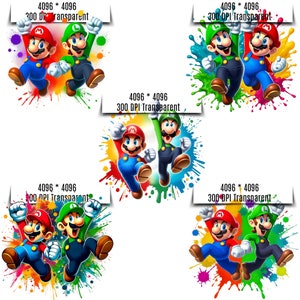 5 Super Mario Splash and Watercolor Png Sublimation | Videogame Mario ...