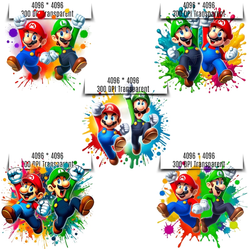 5 Super Mario Splash and Watercolor Png Sublimation | Videogame Mario ...