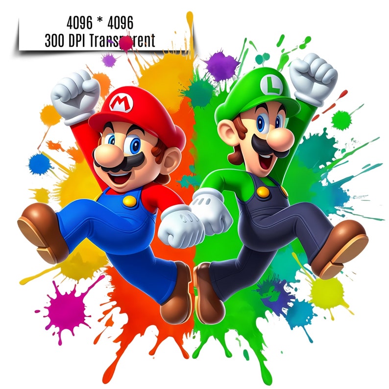 5 Super Mario Splash and Watercolor Png Sublimation | Videogame Mario ...