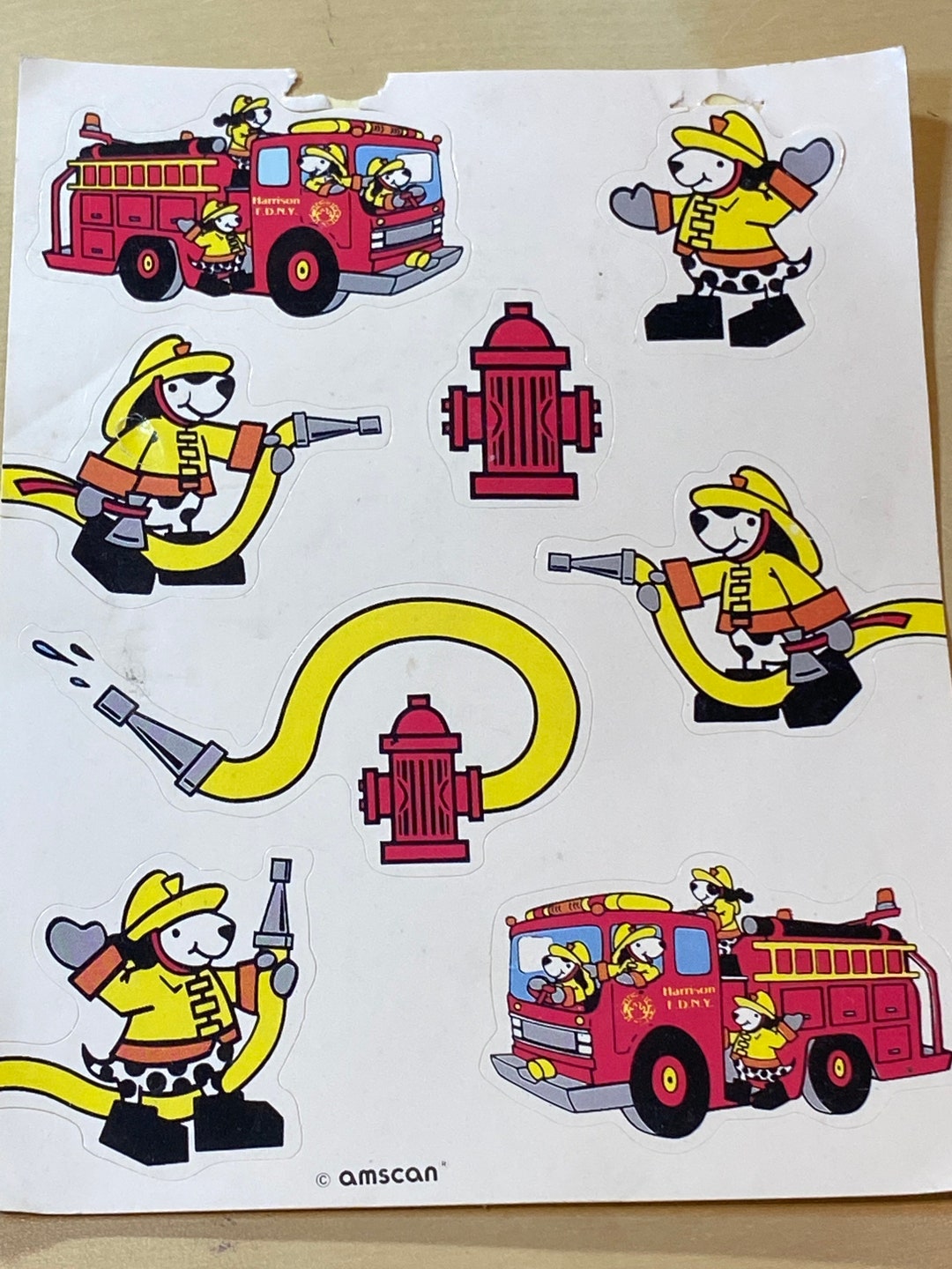 AMSCAN Vintage Sheet of STICKERS Firetruck FIREMAN Dog 1990s - Etsy