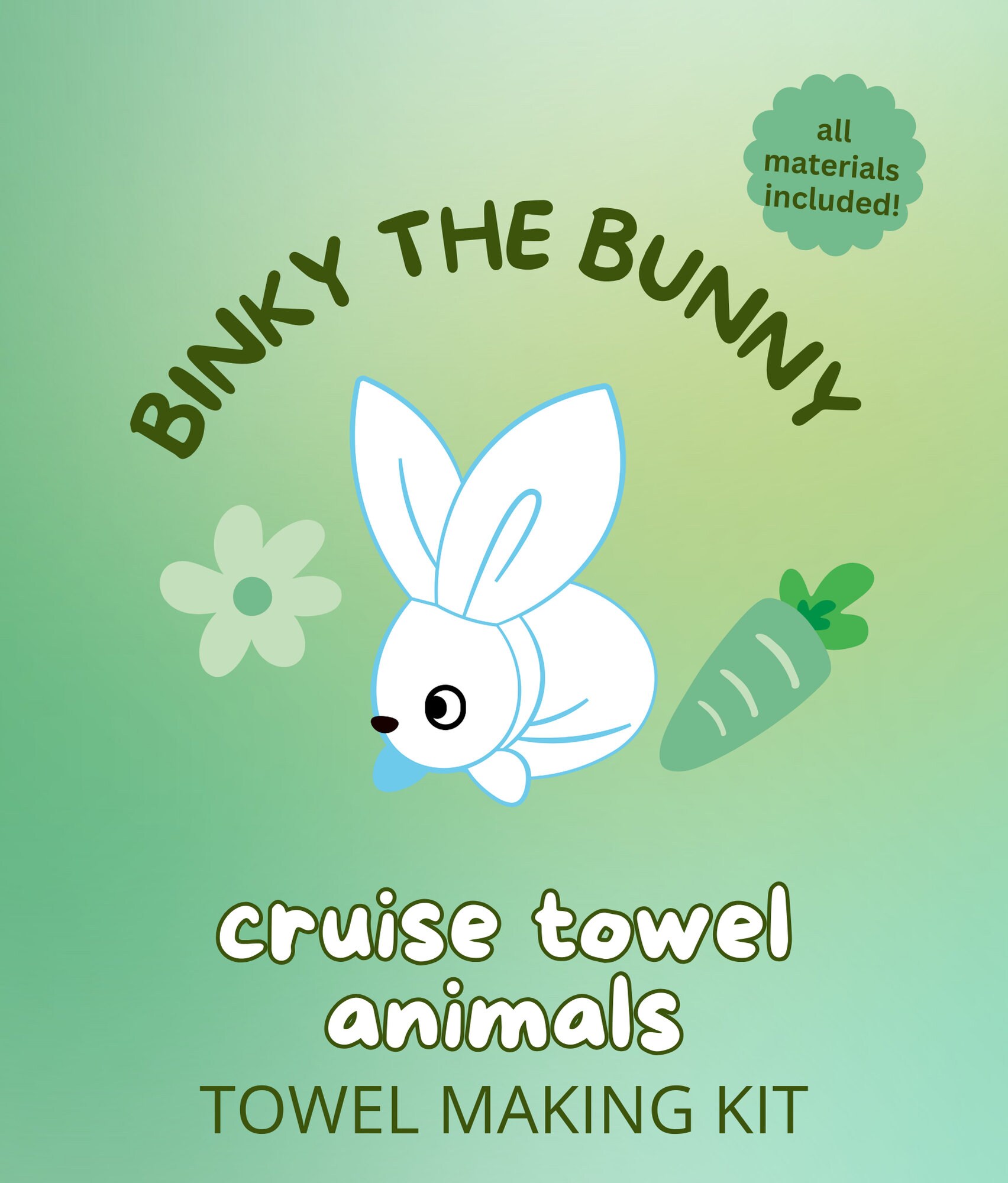 Binky the Bunny | Cruise Towel Animals Kit - Etsy