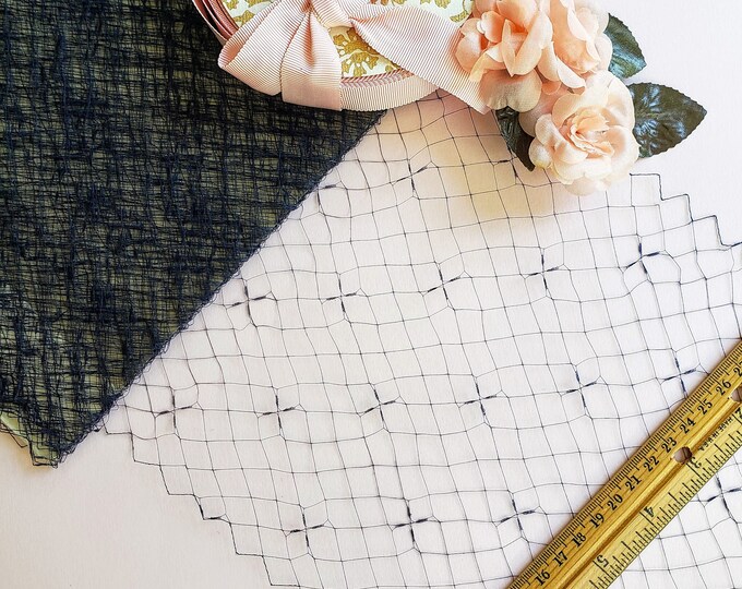 Vintage Veil, Navy Blue French Silk Millinery Veil With Flower Pattern ...