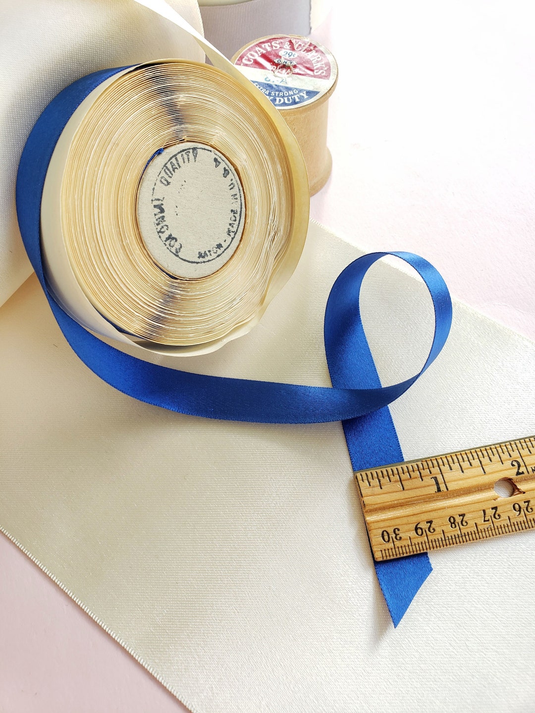 10Y Roll Vintage Bright Royal Blue Satin Ribbon, Millinery, Crafts ...