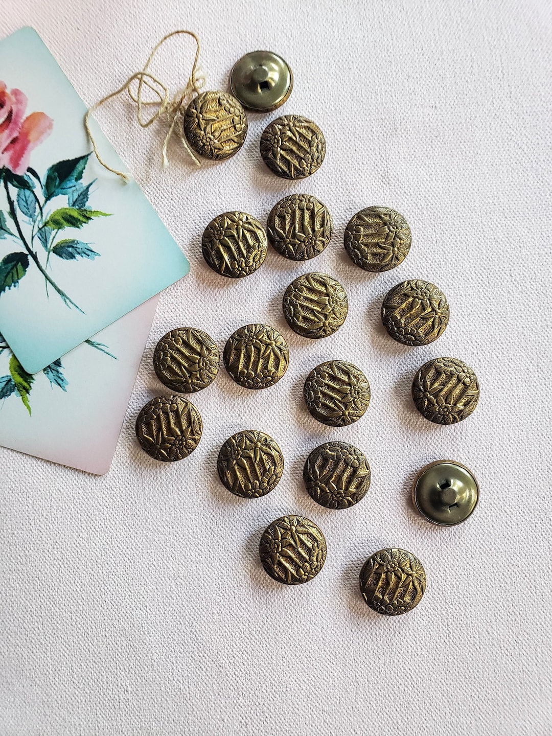 4 Vintage Metal Buttons, Floral Buttons, Brass Metal Button, Sewing ...