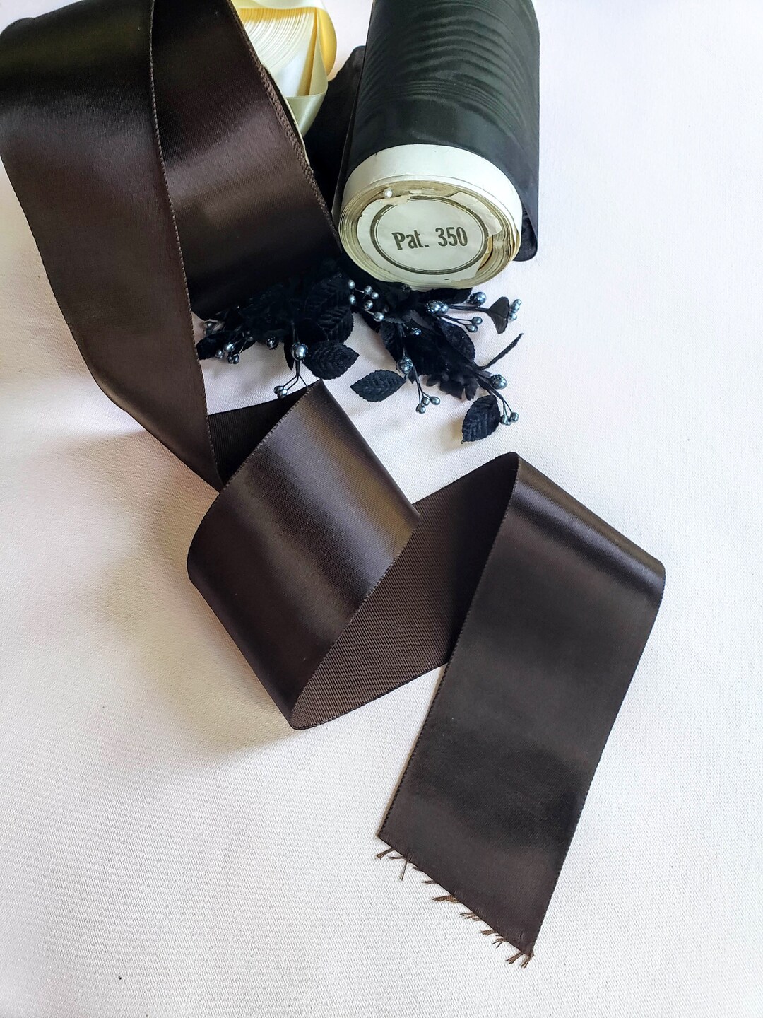 Chocolate Brown Vintage Faille Ribbon, Rayon and Cotton Ribbon, Satin ...