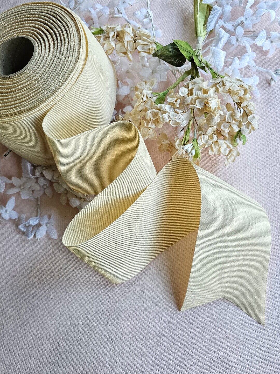 Vintage Butter Cream Grosgrain Ribbon, Cotton Rayon Ribbon, Millinery ...