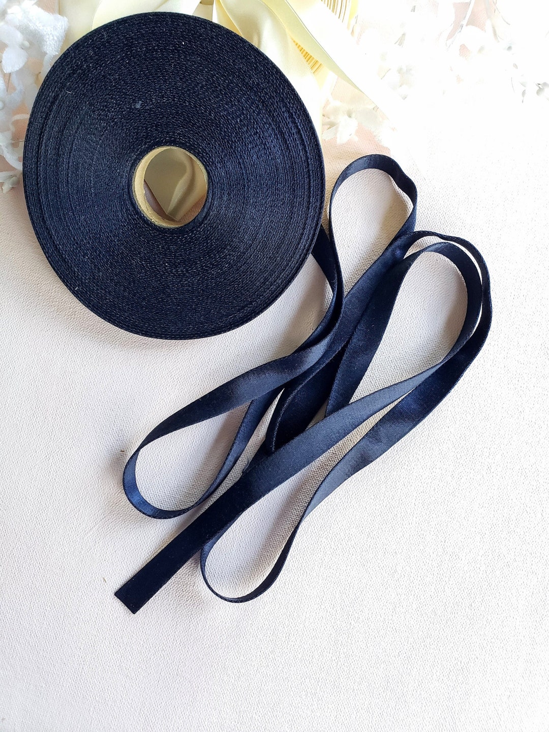 Midnight Blue French Vintage Rayon Tubular Ribbon, Millinery, Sewing ...