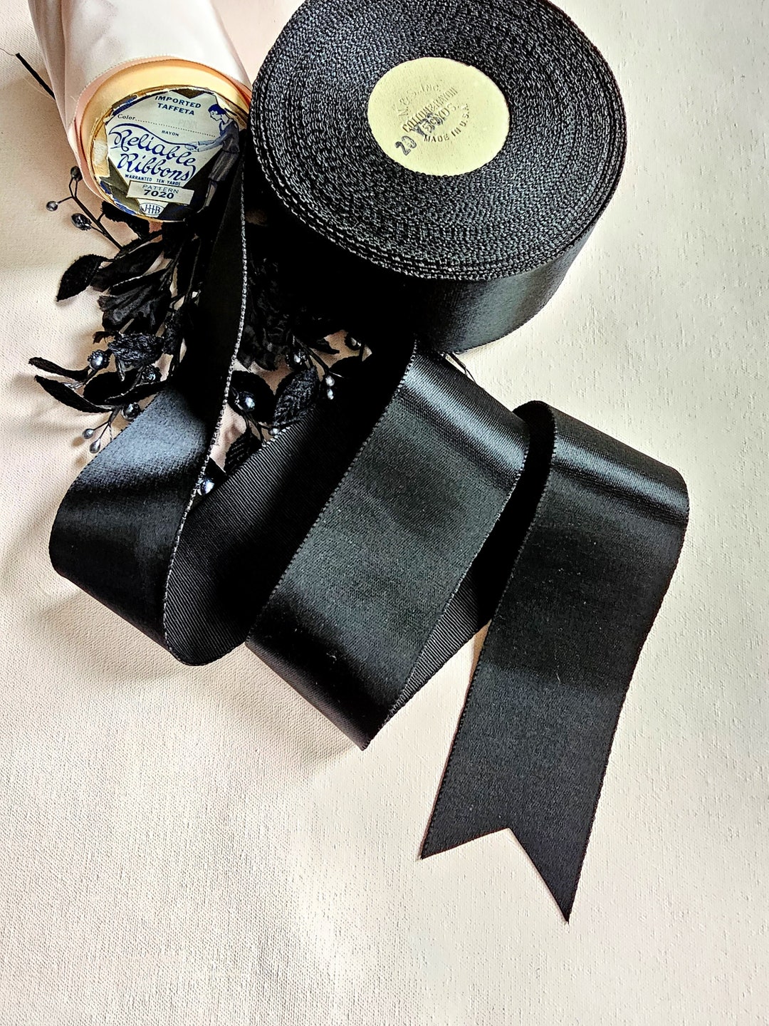 Stunning Black Vintage Faille Ribbon, Rayon and Cotton Ribbon, Satin ...
