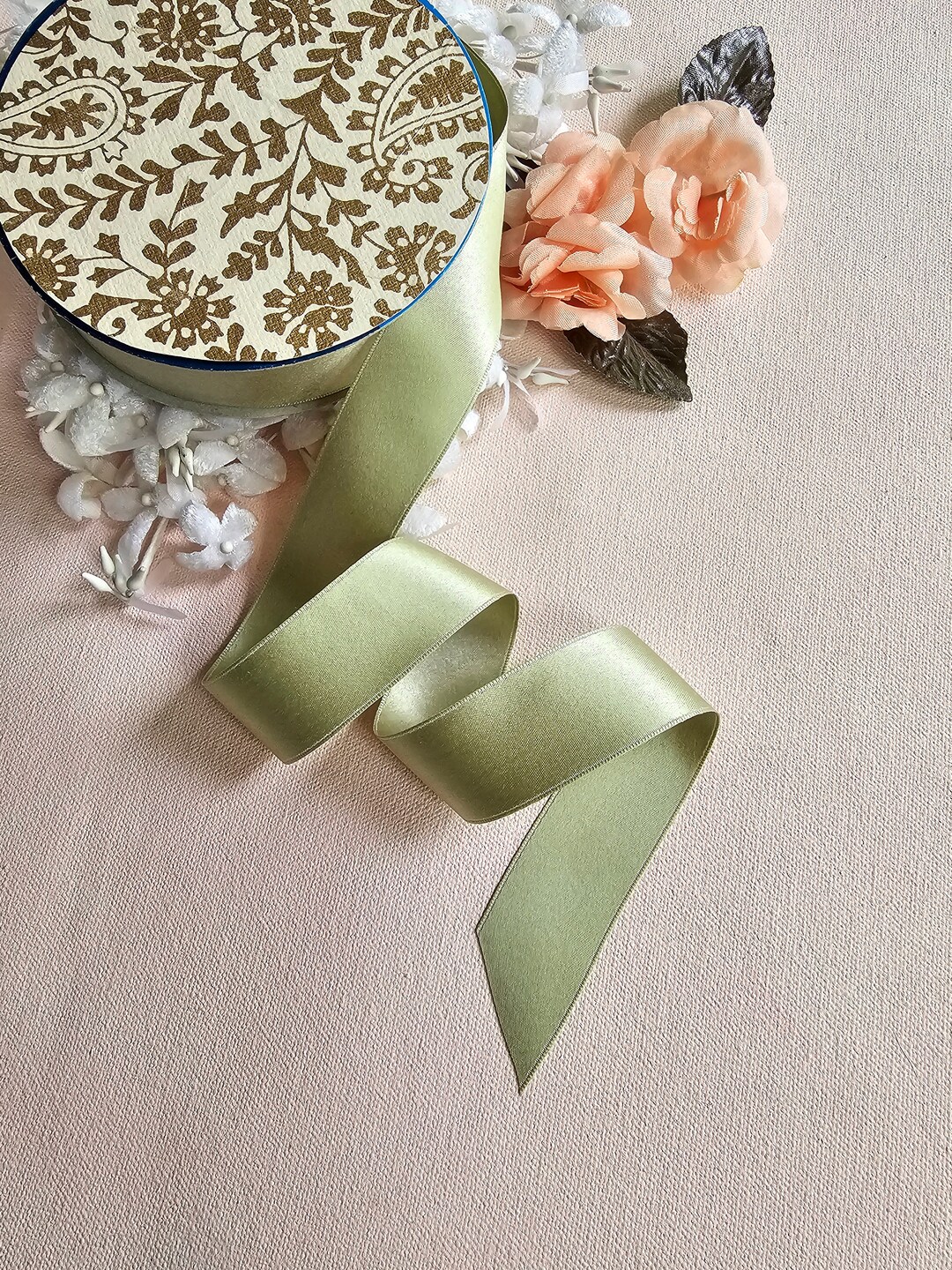 Sage Green Silk Satin Ribbon Double Faced for Millinery, Dress Making ...