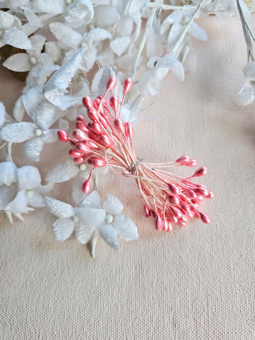 Pearly Rose Pink Bundle Vintage German Stamens, Millinery, Flower ...