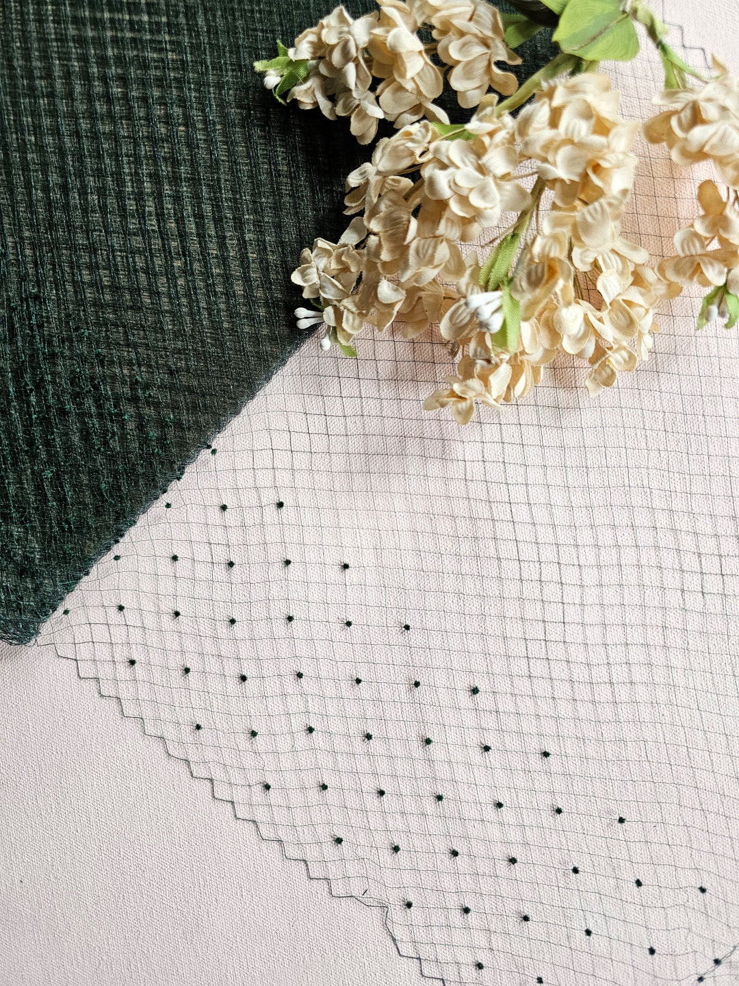 Forest Green Vintage French Silk Veil With Chenille Dot, Millinery, Hat ...