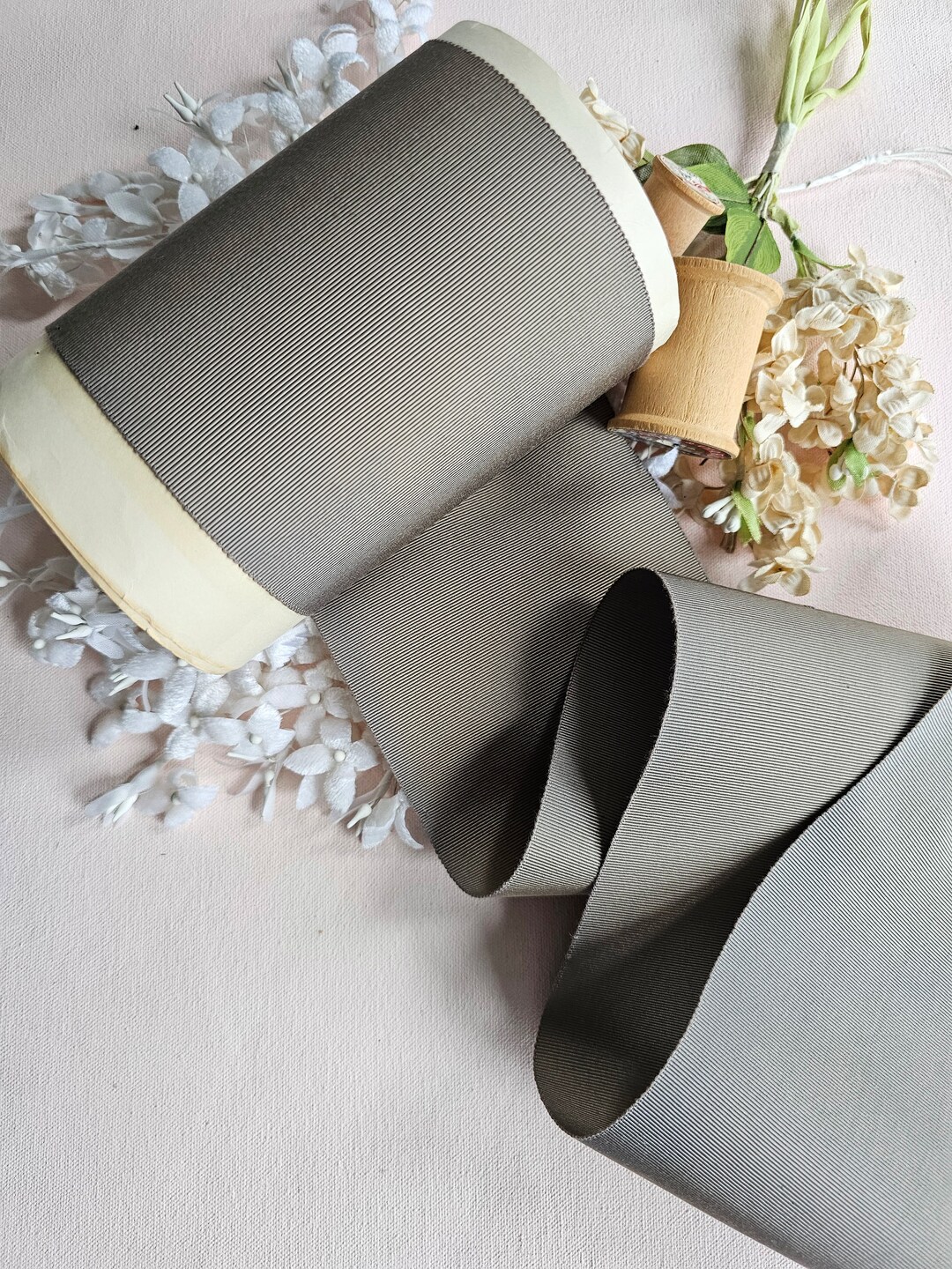 Vintage Dusky Gray Grosgrain Ribbon, Rayon Petersham Grosgrain ...