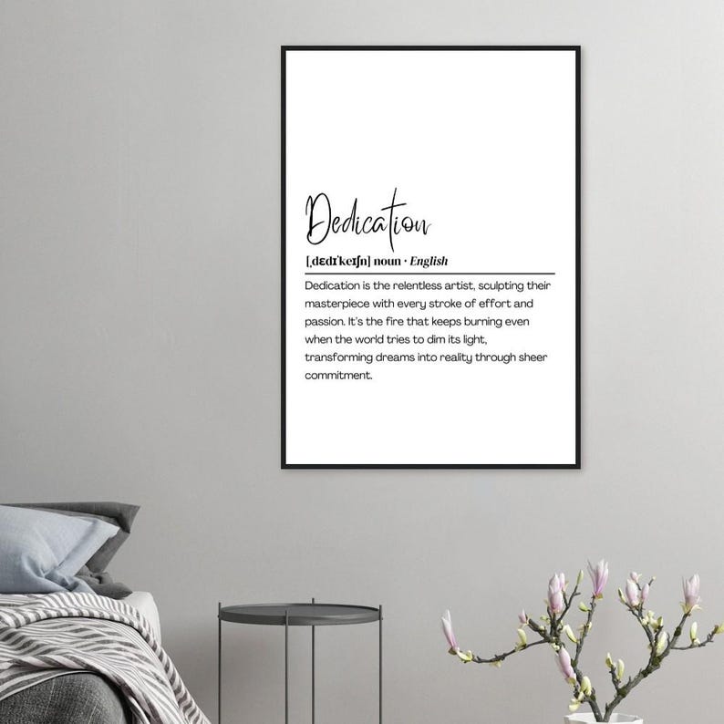 Dedication Definition Wall Art, Motivational Print, Inspirational ...