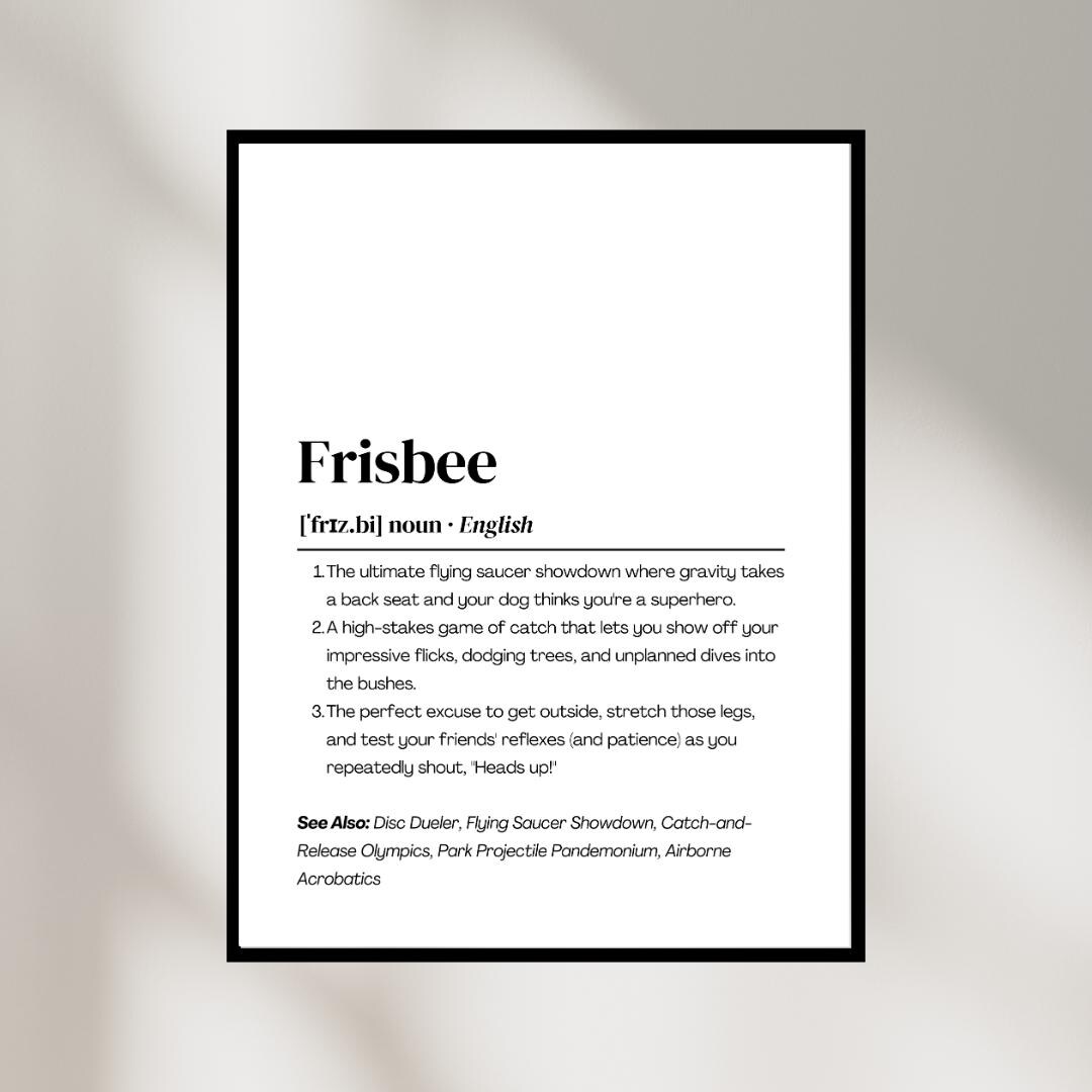 Funny Frisbee Definition Wooden Framed Wall Art Humorous Sports Decor ...