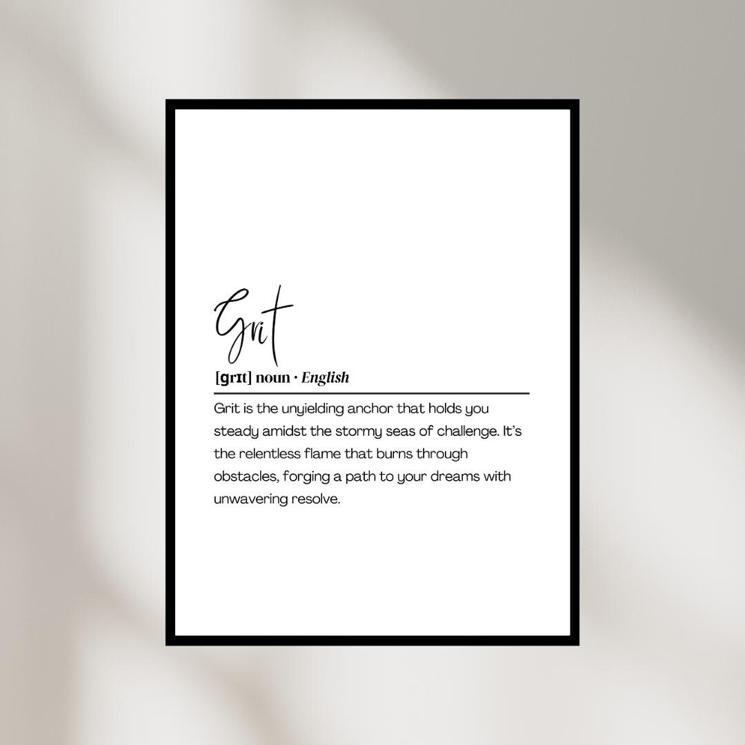 Grit Definition Wall Art, Motivational Decor, Inspiring Framed Print ...