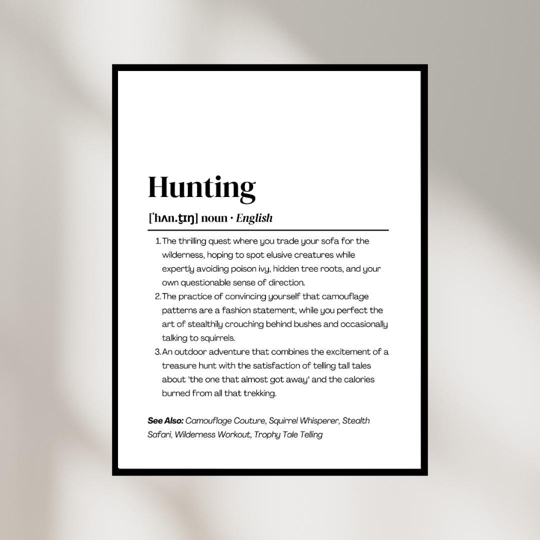 Funny Hunting Definition Wooden Framed Wall Art Humorous Outdoor Decor ...