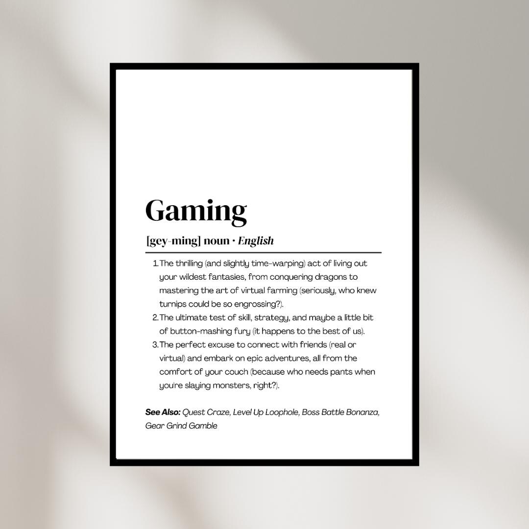Gaming Definition Print, Gaming Poster, Gaming Print, Definition Prints ...