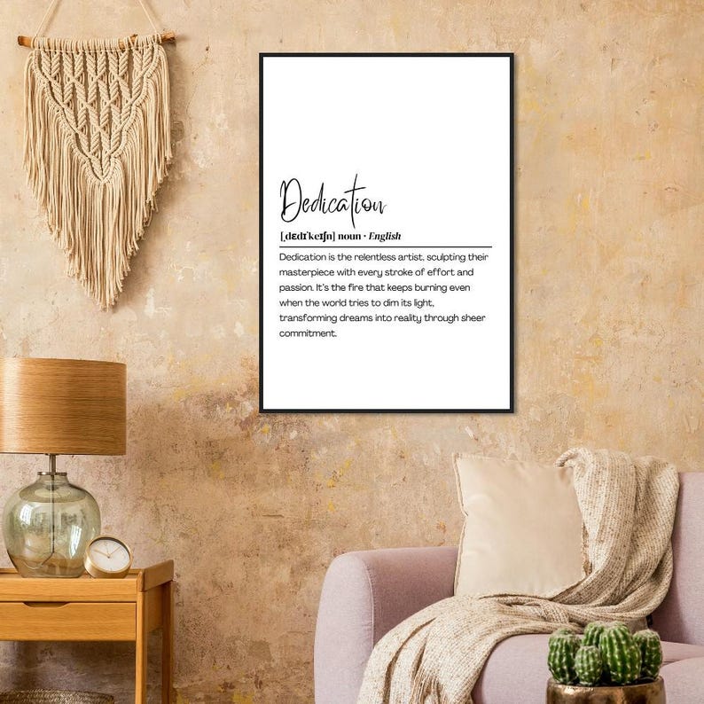 Dedication Definition Wall Art, Motivational Print, Inspirational ...