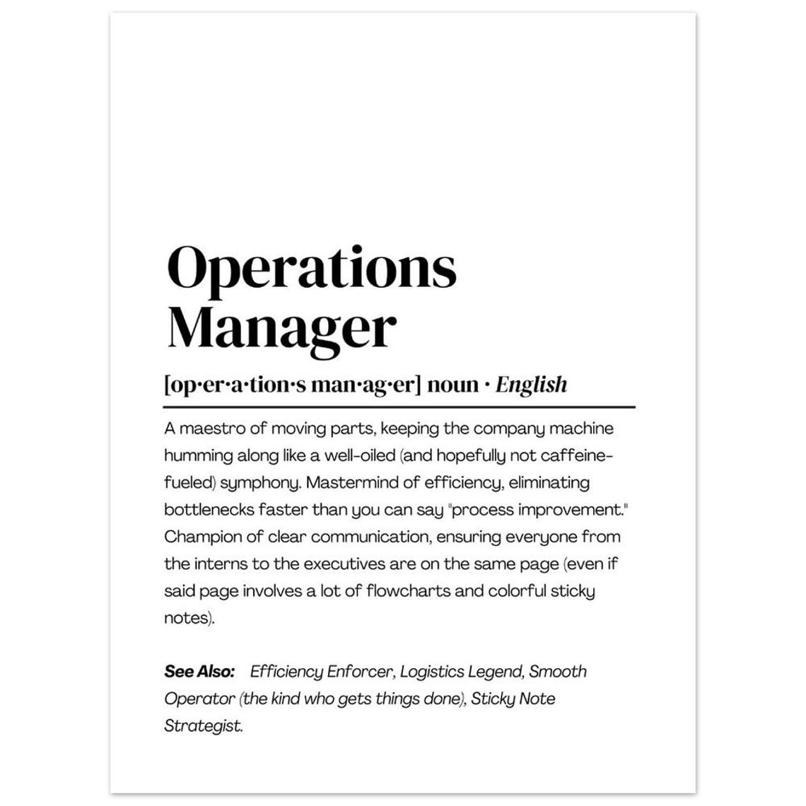 Operations Manager Definition Job Work Gift Wall Art Print Logistics ...