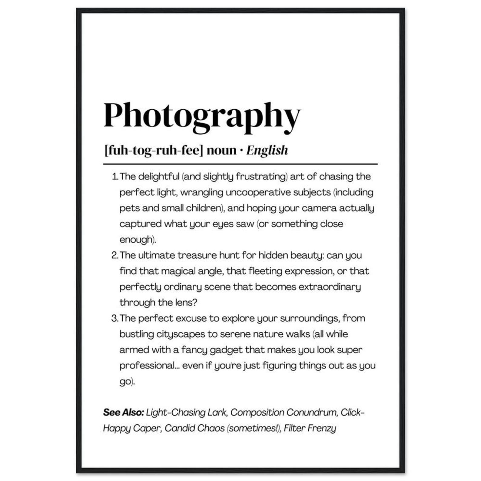 Photography Definition Print, Camera Poster, Print, Definition Prints ...