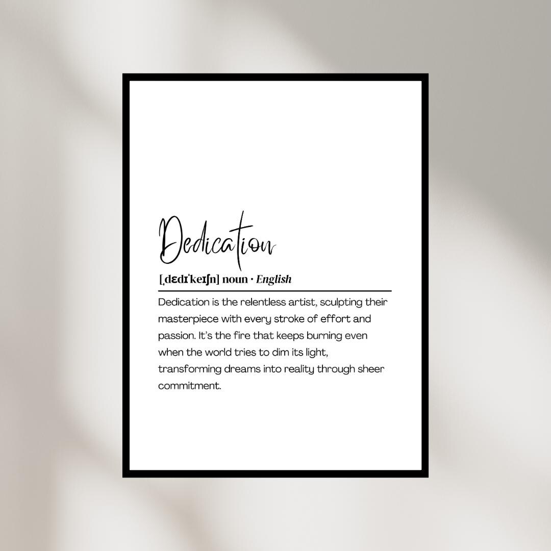 Dedication Definition Wall Art, Motivational Print, Inspirational ...