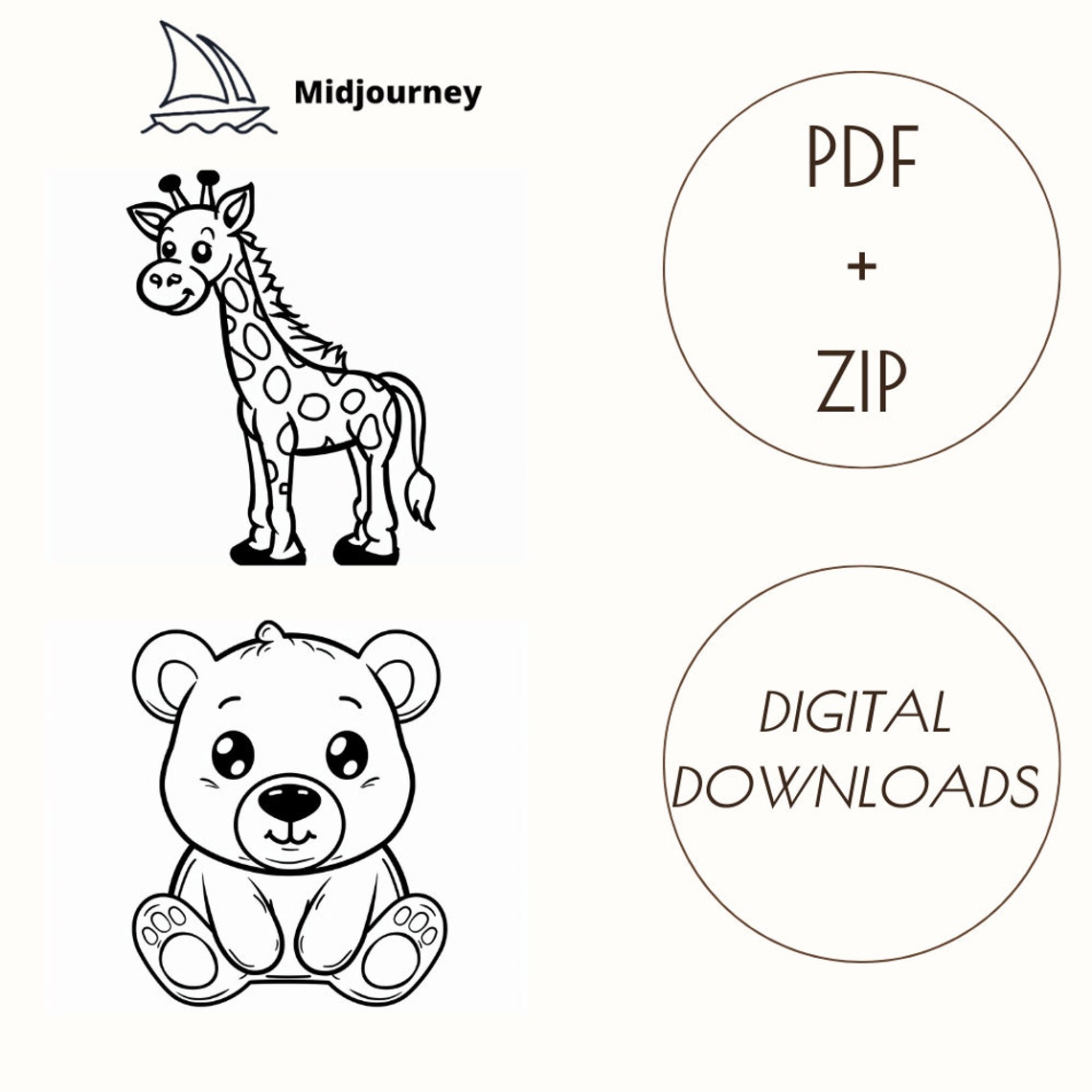 Midjourney V6 Animals Coloring Page Prompts | Mid Journey Coloring Book ...