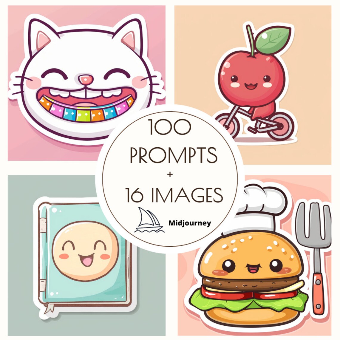 Mid Journey Prompts Cute Kawaii Stickers AI Guide Journal Stickers ...