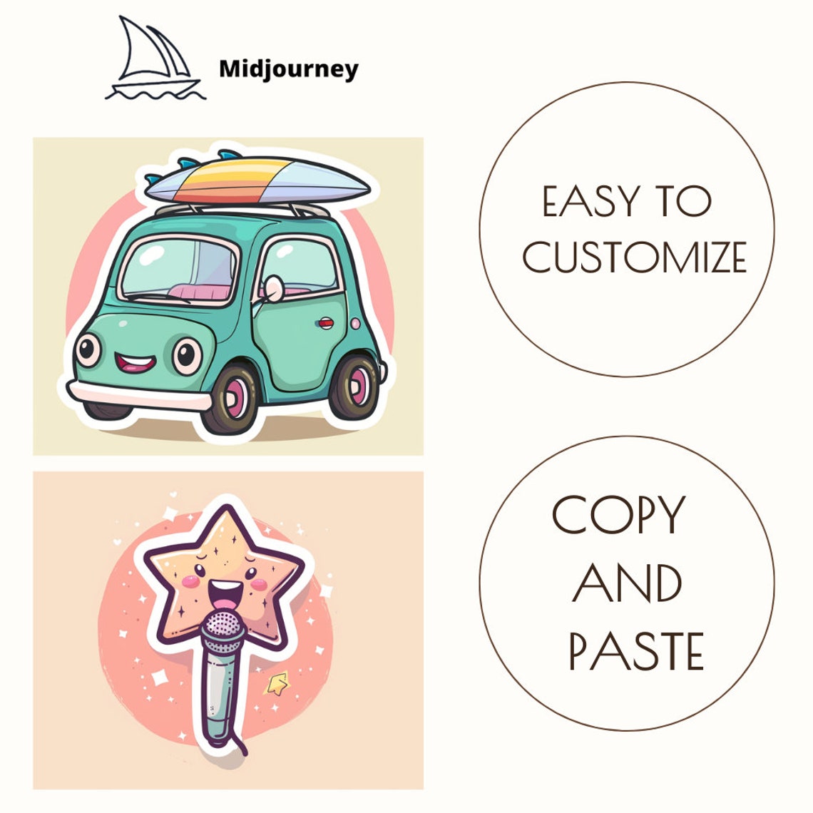 Mid Journey Prompts Cute Kawaii Stickers AI Guide Journal Stickers ...