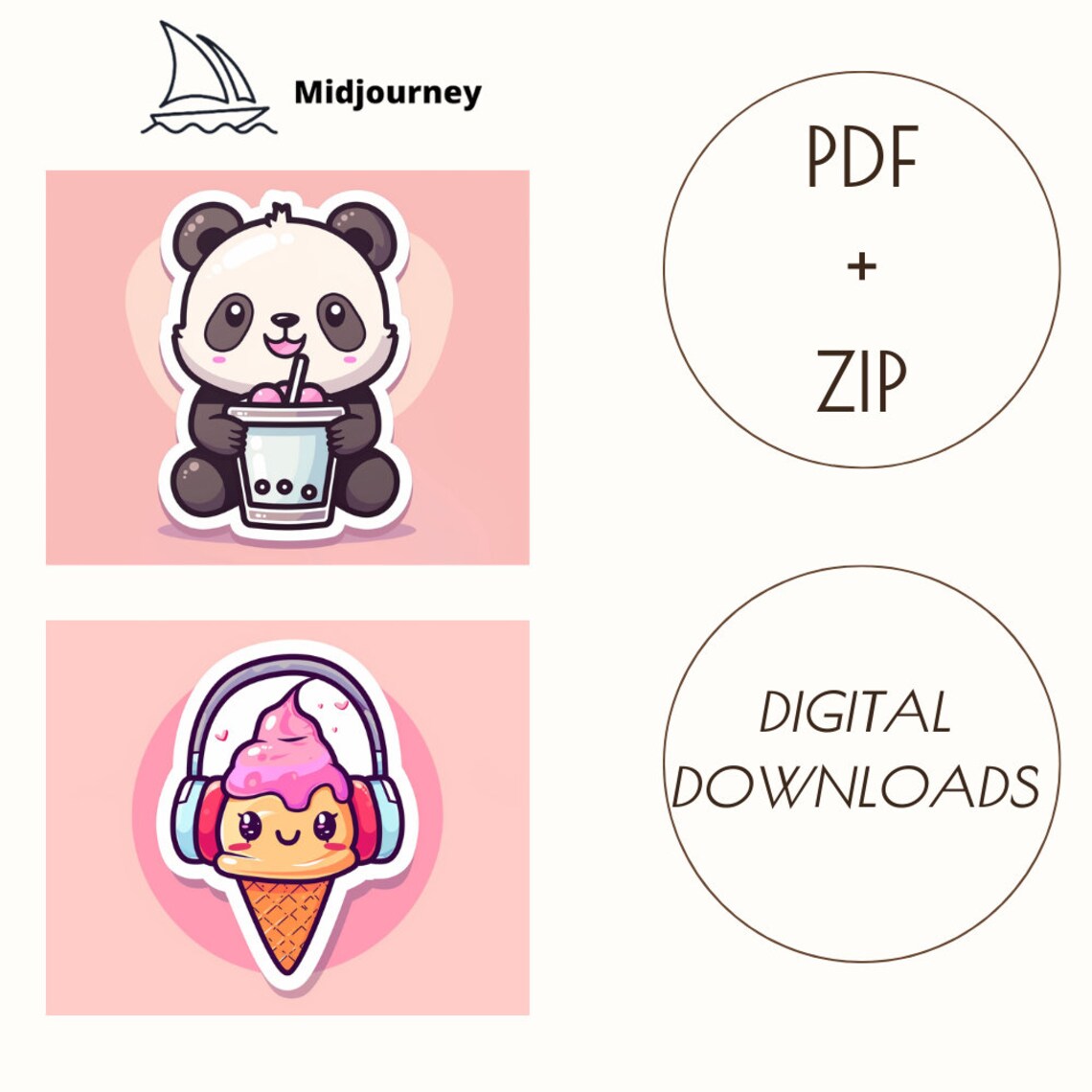 Mid Journey Prompts Cute Kawaii Stickers AI Guide Journal Stickers ...