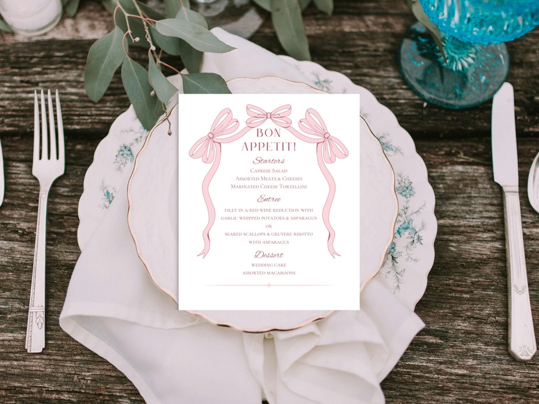 Bon Appetit Wedding Menu & Place Card Template, Modern Menu Card ...