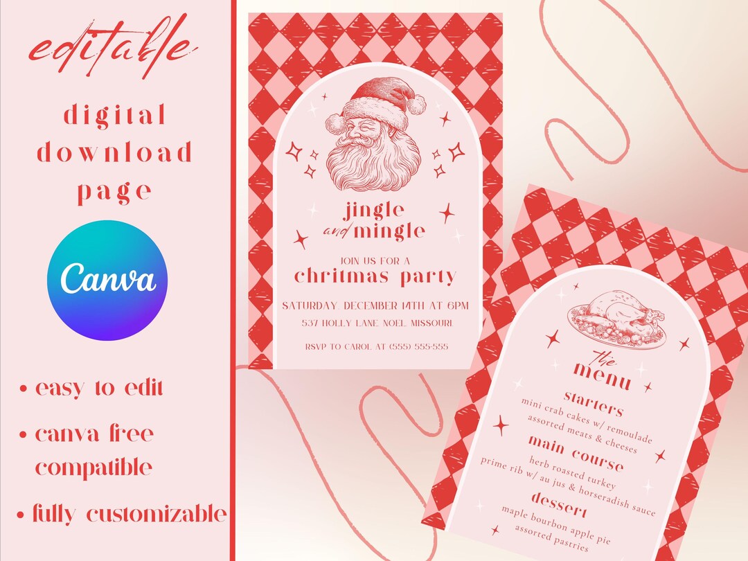 Jingle and Mingle Invitation & Menu Template, Christmas Party ...