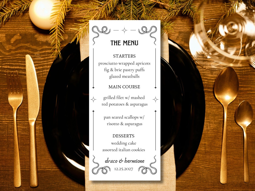 Fantasy Wedding Menu & Place Card Template, Minimalist Wedding Menu ...