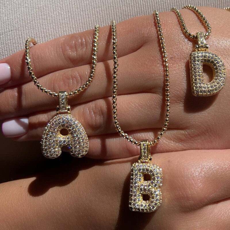 Puffy Initial Necklaces - Etsy