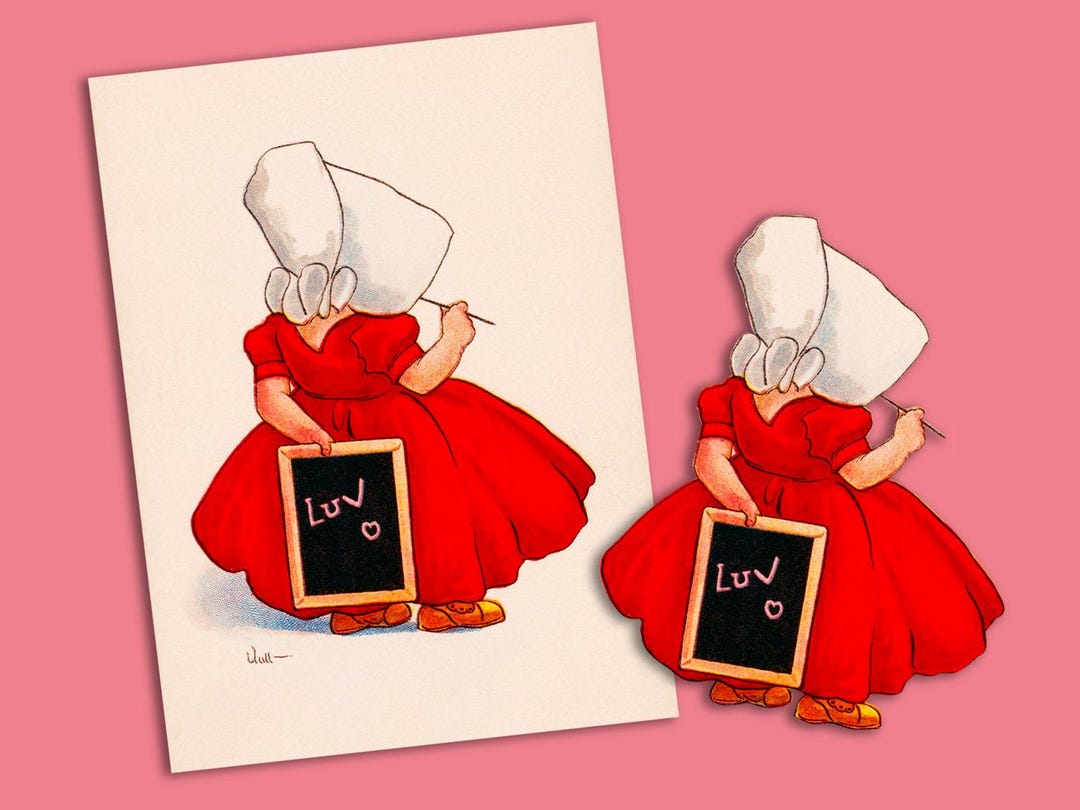 Antique Vintage 1912 Valentine With Handmaids Tale Outfit Red Dress ...