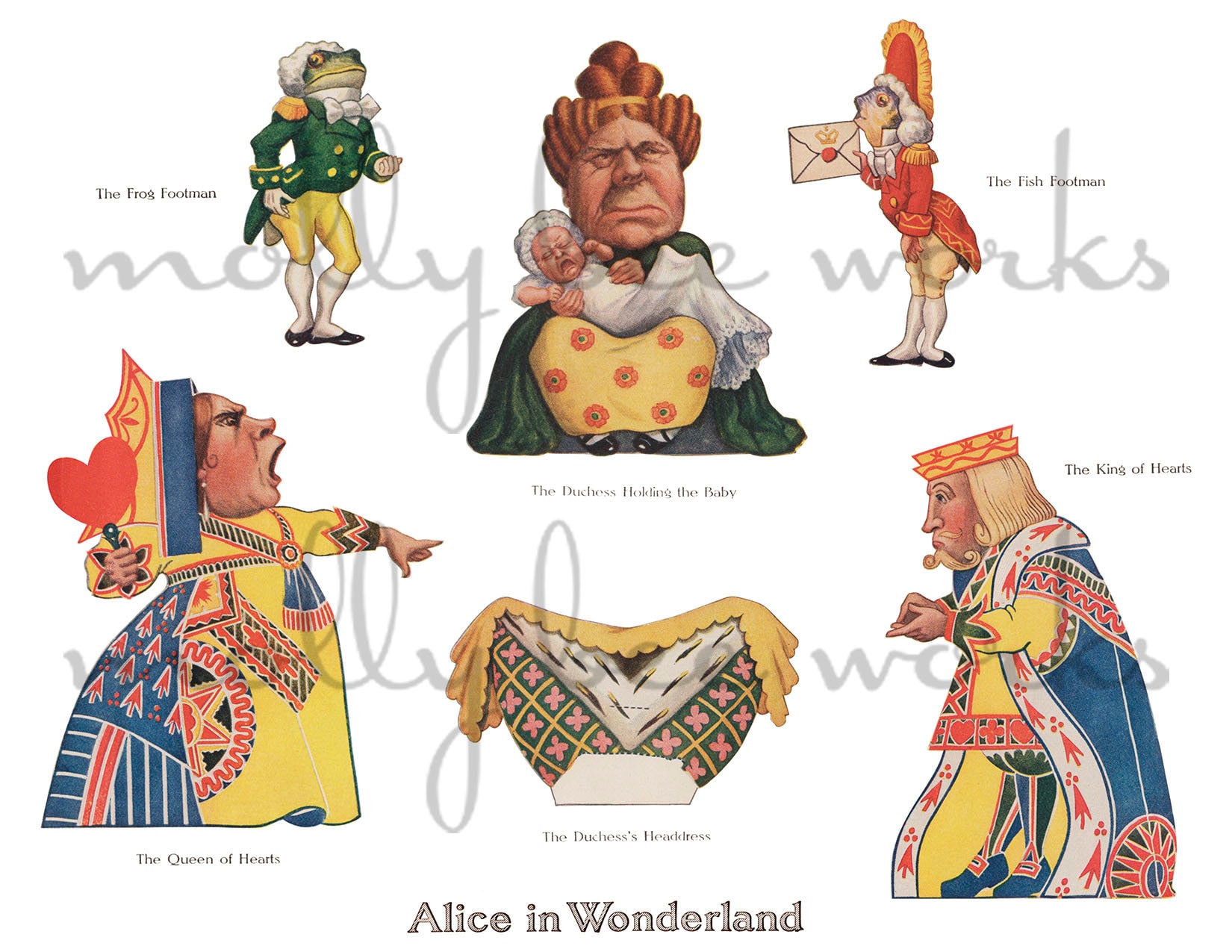 Antique Vintage 1914 Alice in Wonderland Paper Dolls Cut Outs Fussy ...