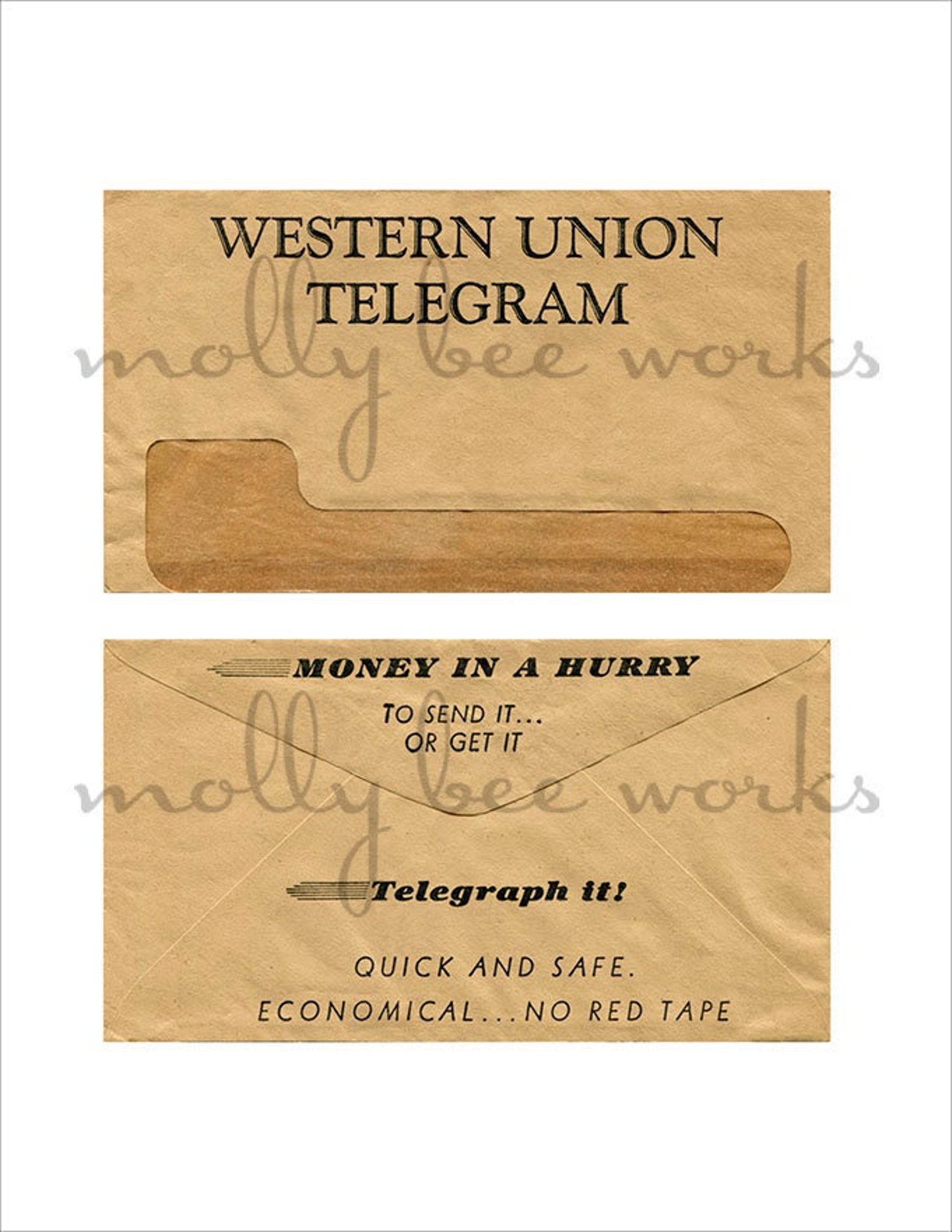 1930's Western Union Telegram Envelope Front & Back Instant Printable ...