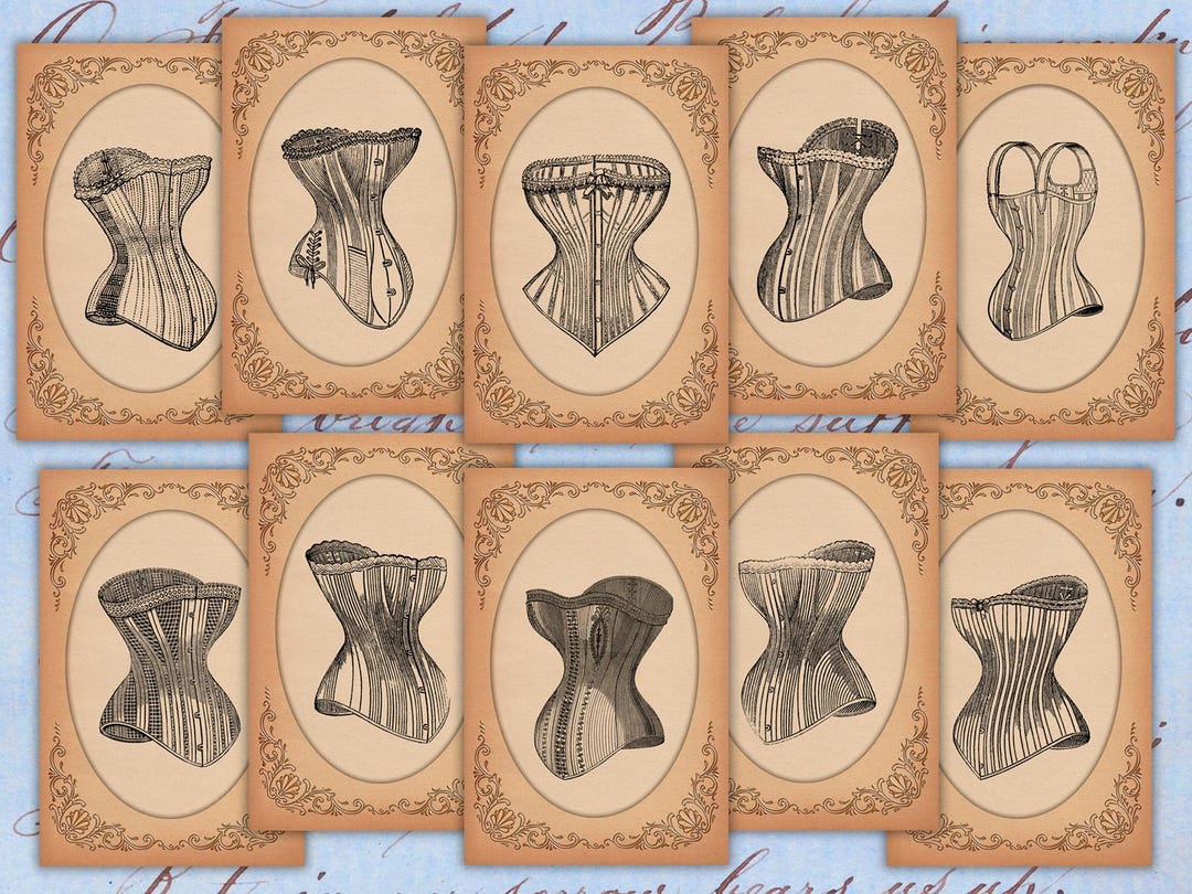 Beautiful Framed Victorian Corset Cards 10 Styles Laces Bows Buttons ...
