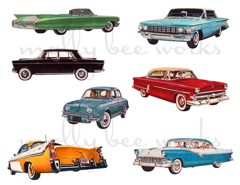 Printable Cut Outs Fussy Cuts Cool Old Vintage Cars Colorful Cadillacs ...